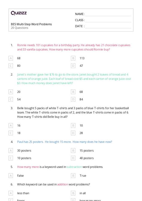 Multi Step Word Problems Worksheets On Quizizz Free Printable