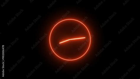Analog Glowing Clock Animation 12 Hour Loop Neon Clock Counting Down Clock Isolated