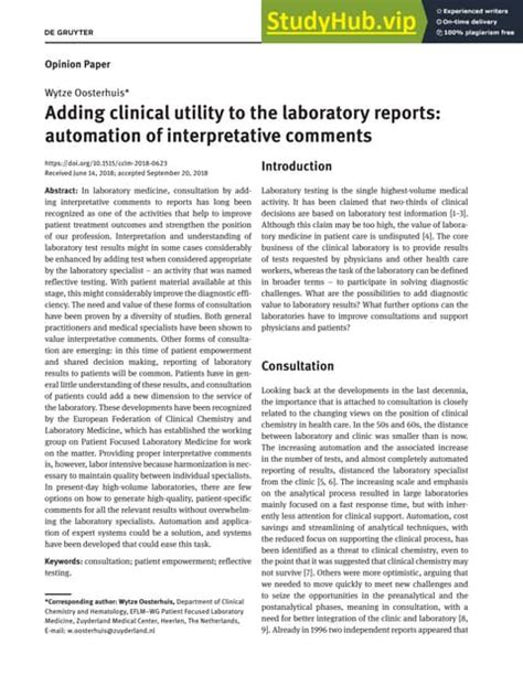 Adding Clinical Utility To The Laboratory Reports Automation Of