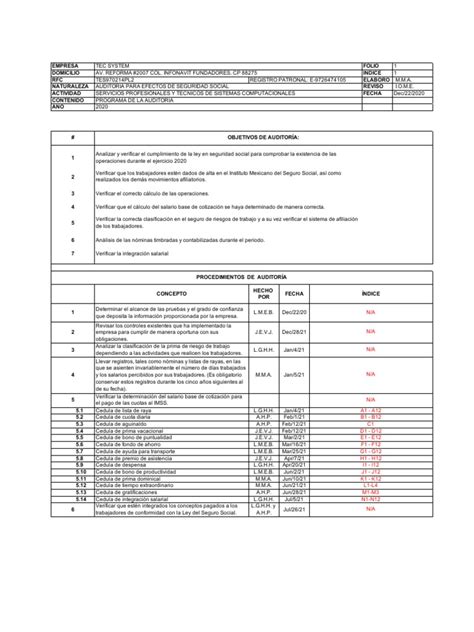 1 Programa De Auditoria Pdf Auditoría Procesos De Negocio