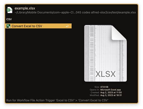 Alfred Xlsx2csv Convert Excel File To Csv File Share Your Workflows