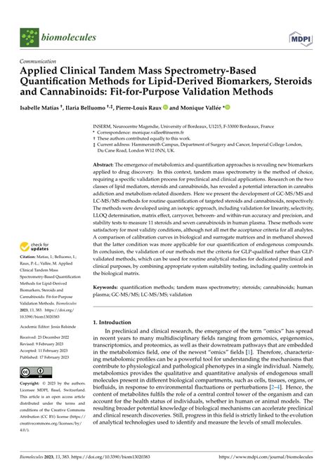 Pdf Applied Clinical Tandem Mass Spectrometry Based Quantification Methods For Lipid Derived