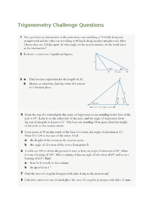 Trig Challenge Questions Trigonometry Challenge Questions 1 Two Cars