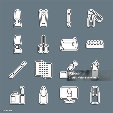 세트 라인 네일 매니큐어 거짓 손톱 큐티클 푸셔 가위 밀링 커터 화장품 가방 아이콘 벡터 0명에 대한 스톡 벡터 아트 및 기타 이미지 Istock