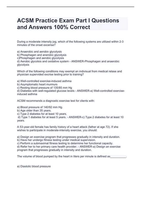 ACSM Practice Exam Part I Questions And Answers 100 Correct ACSM CEP Stuvia US