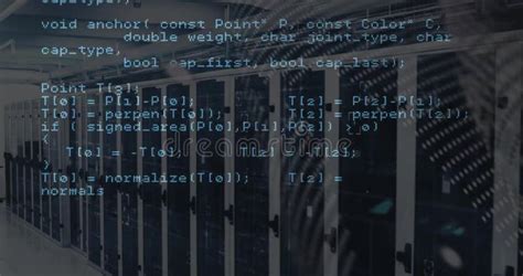 animation of coding data processing over computer server room stock
