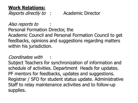 Class Adviser Job Description Year 2024 Ppt