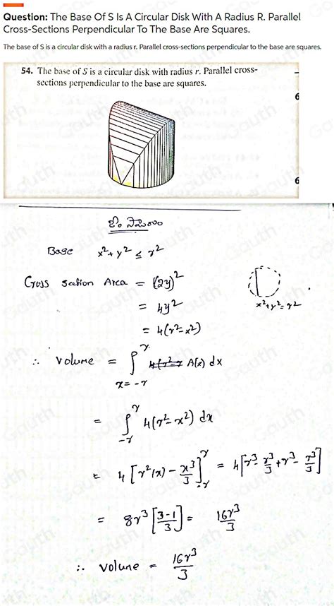 Solved The Base Of S Is A Circular Disk With Radius R Parallel Cross Sections Perpendicular To