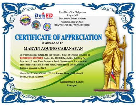 Certificate Drrm Speaker Pdf