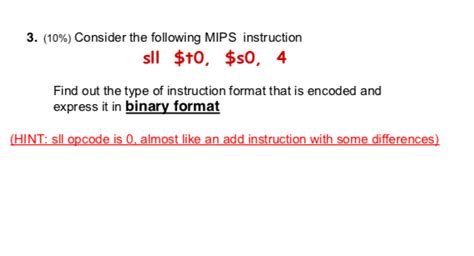 Solved 3 10 Consider The Following MIPS Instruction Sll Chegg Com