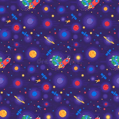 Cosmos Space Rocket Flying Seamless Pattern Vector Stock Vector Illustration Of Astronomy