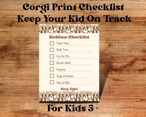 Printable Corgi Puppy Daily Routine Chart Kid Day Planner Chore Checklist Kid Friendly Printable