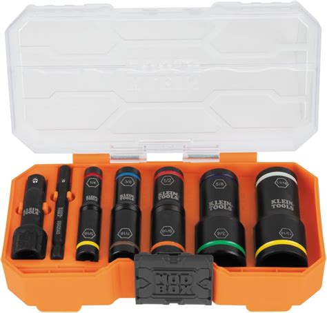 Klein Tools 65400 KNECT 15 Piece Pass Through Socket Set SAE Impact Socket Set With MODbox Case