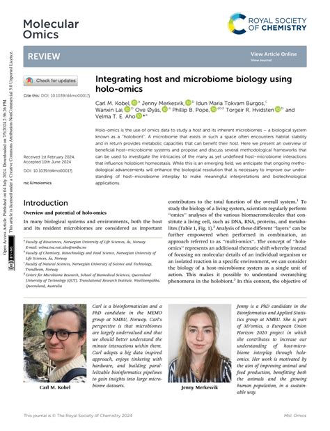 Pdf Integrating Host And Microbiome Biology Using Holo Omics