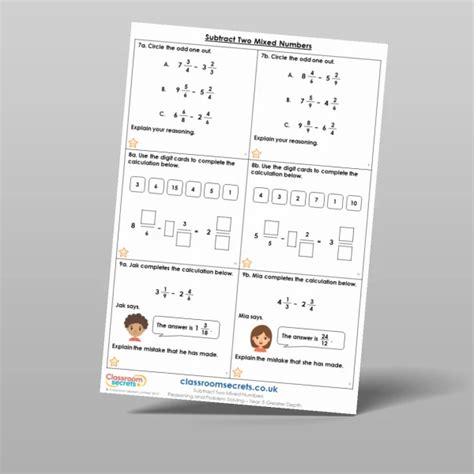 Year 5 Subtract Two Mixed Numbers Reasoning And Problem Solving Resource Classroom Secrets