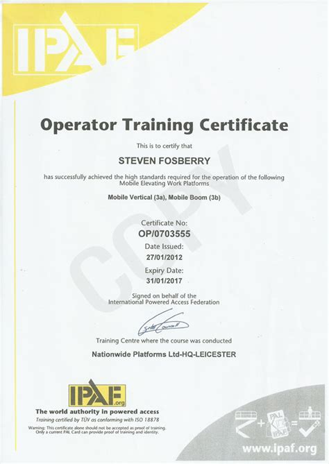 Operator Training Certificate—27 01 2012 Saf Electrical Contractors Ltd
