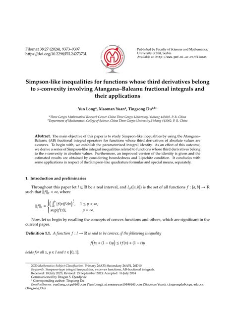 Pdf Simpson Like Inequalities For Functions Whose Third Derivatives Belong To S Convexity