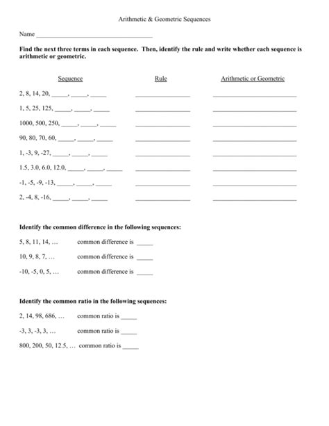 Arithmetic And Geometric Sequences Worksheet