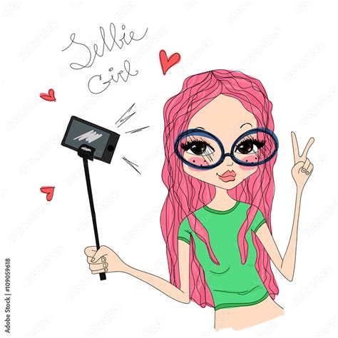 Vector Cute Fashion Model Girl Selfie Illustration With A Cute Young