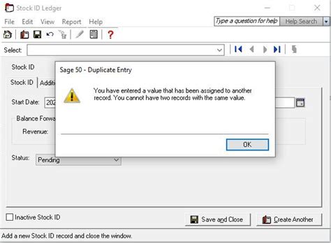 Error Message Duplicate Entry General Discussion Sage 50
