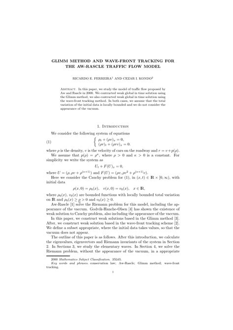 Pdf Glimm Method And Wave Front Tracking For The Aw Rascle Traffic