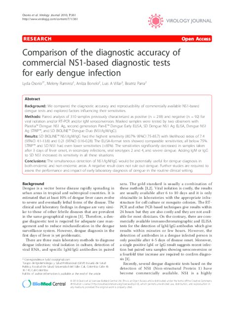 Pdf Comparison Of The Diagnostic Accuracy Of Commercial Ns1 Based
