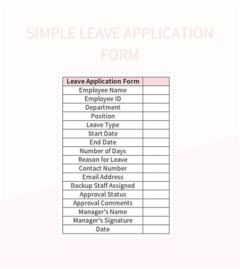 Simple Leave Application Form Excel Template And Google Sheets File For Free Download Slidesdocs