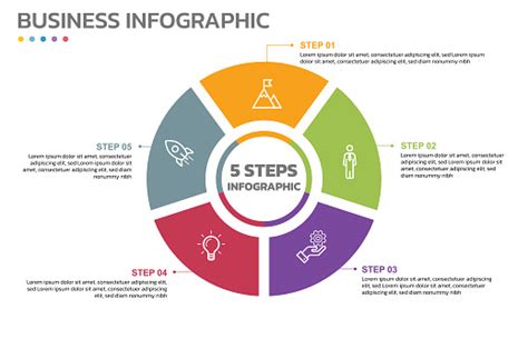 시각적 데이터 표시 5가지 옵션이 있는 사이클 다이어그램 파이 차트 서클 인포 그래픽 템플릿 5 단계 옵션 부품 세그먼트 사업 개념 마케팅 인포 그래픽 벡터 그림 섹터가
