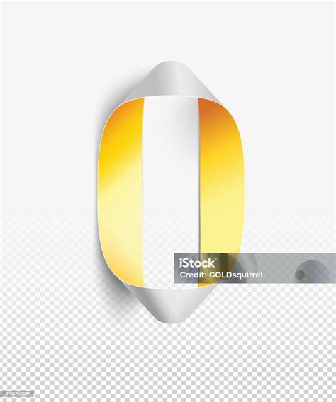 0 번호의 둥근 모양으로 구부러진 금과 은색의 그늘에서 종이의 양면 스트립 부드러운 현실적인 그림자와 투명 한 배경에 고립 된 사실적인 형태의 디자인 그늘에 대한 스톡 벡터