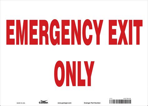 CONDOR Safety Sign Emergency Exit Emergency Exit Only Sign Header No Header Vinyl 10 In X 14