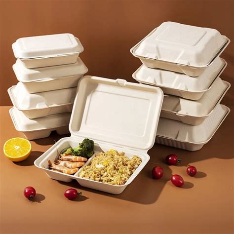 Food Packaging Container Disposable Paper Biodegradable Lunch Box Bento Packing Box Sugarcane