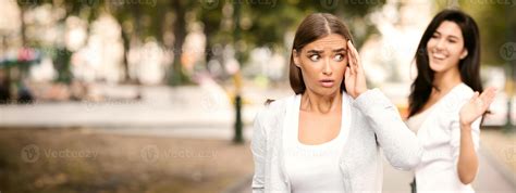 Toxic People Girl Avoiding Meeting Tiresome Female Friend Pretending