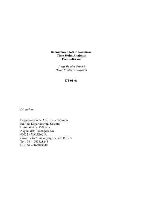 Pdf Recurrence Plots In Nonlinear Time Series Analysis Free Software