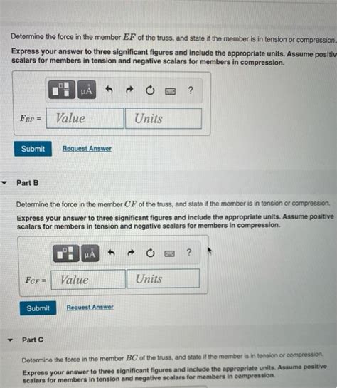 Solved Determine The Force In Members Ef Cf And Bc Of The
