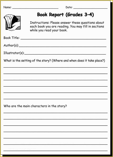 3rd Grade Book Report Template Free Of Book Report 3 4 Practice Writing Worksheet For 3rd And