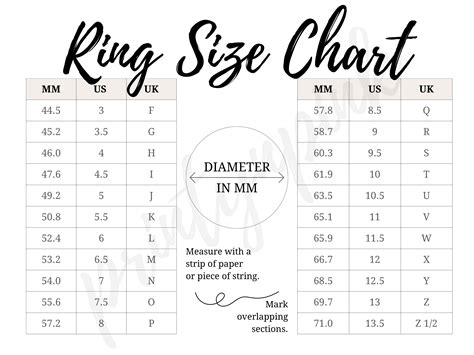 Ring Size Chart For Ring Sizing Womens Ring Sizer Size Guide For Rings Mens Ring