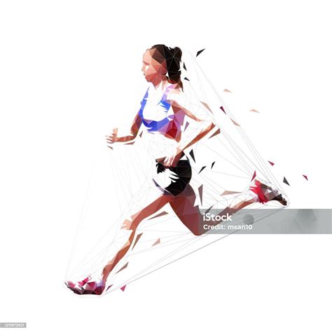 러닝 우먼 낮은 다각형 절연 벡터 일러스트레이션 사이드 뷰 거리가 먼에 대한 스톡 벡터 아트 및 기타 이미지 거리가 먼 달리기 가냘픈 Istock