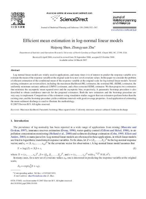 Pdf Efficient Mean Estimation In Log Normal Linear Models