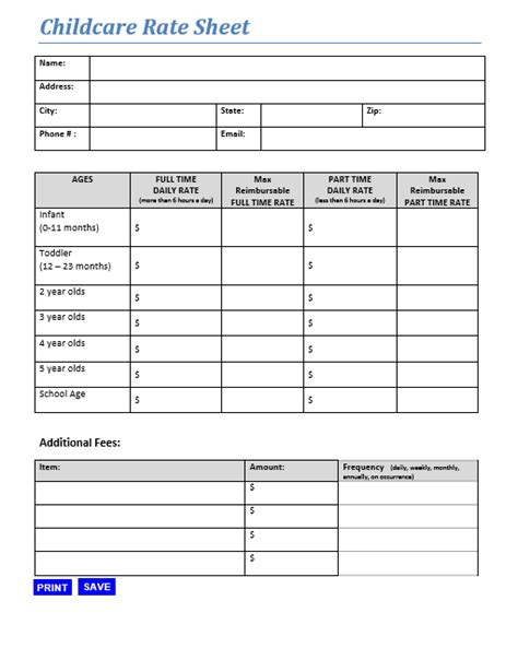 Rate Sheet Template Printable Word Excel PDF Formats Samples Examples