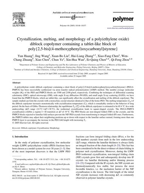 Pdf Crystallization Melting And Morphology Of A Polyethylene Oxide