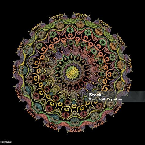 자 수 당초 만다라 무늬 벡터 화려한 태피 스 트리 꽃 라운드 페이 즐 리 장식 그런 지 질감입니다 자 수 꽃 나뭇잎 빈티지 표면 질감 디자인입니다 스티치 효과 0명에 대한