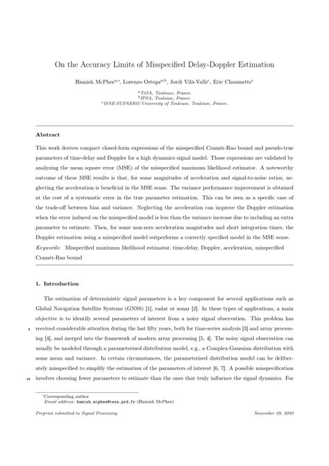 Pdf On The Accuracy Limits Of Misspecified Delay Doppler Estimation