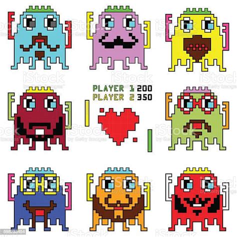 90 년대 게임에서 영감을 픽셀화 된 비디오 게임 괴짜 외계인 1990 1999 년에 대한 스톡 벡터 아트 및 기타 이미지 1990 1999 년 Brand Name
