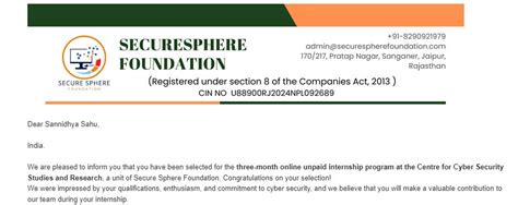 Sannidhya Sahu On Linkedin Cybersecurity Internship Cfcs2r Securespherefoundation Offerletter