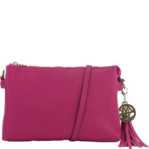 Ruby Fuchsia Leather Clutch Crossbody Shoebedoo