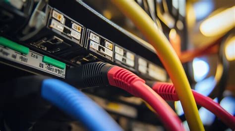 Closeup Of Ethernet Cables Plugged Into A Router Premium Ai Generated