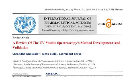 A Review Of The Uv Visible Spectroscopys Method Development And Validation