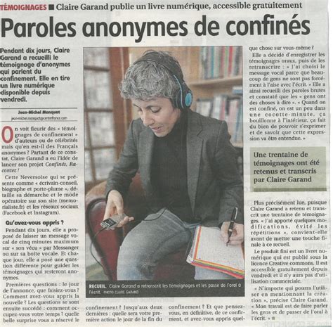 Merci Au Journal Du Centre Pour Larticle Sur Paroles De Confinés Mémorialiste