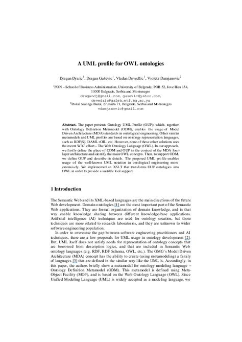 Pdf A Uml Profile For Owl Ontologies