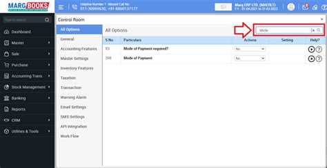 How To Enable Or Disable Mode Of Payment Window In Marg Books